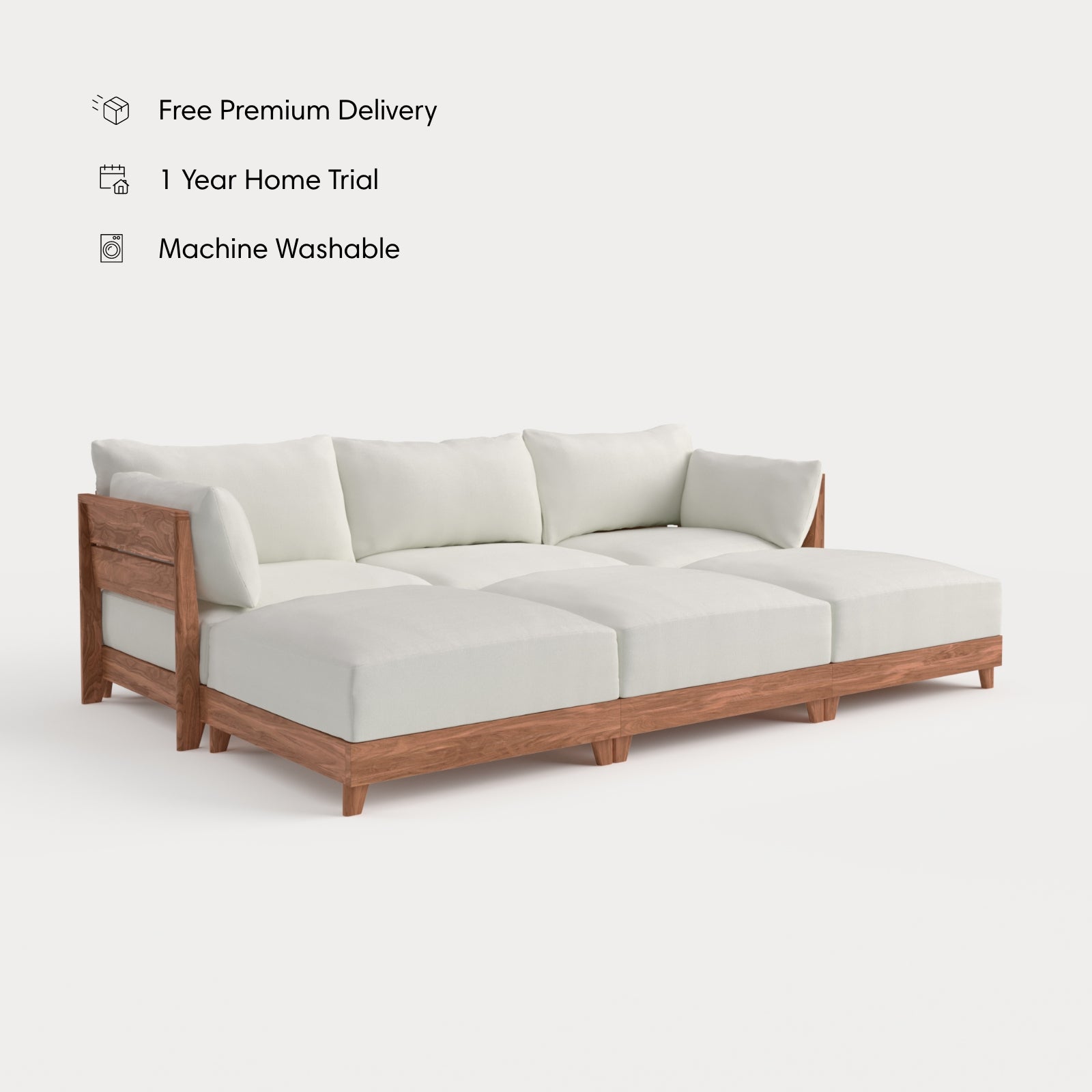 Dwell™ Modular Teak Outdoor Sofa Daybed | Classic Canvas in Cloud - Chicory